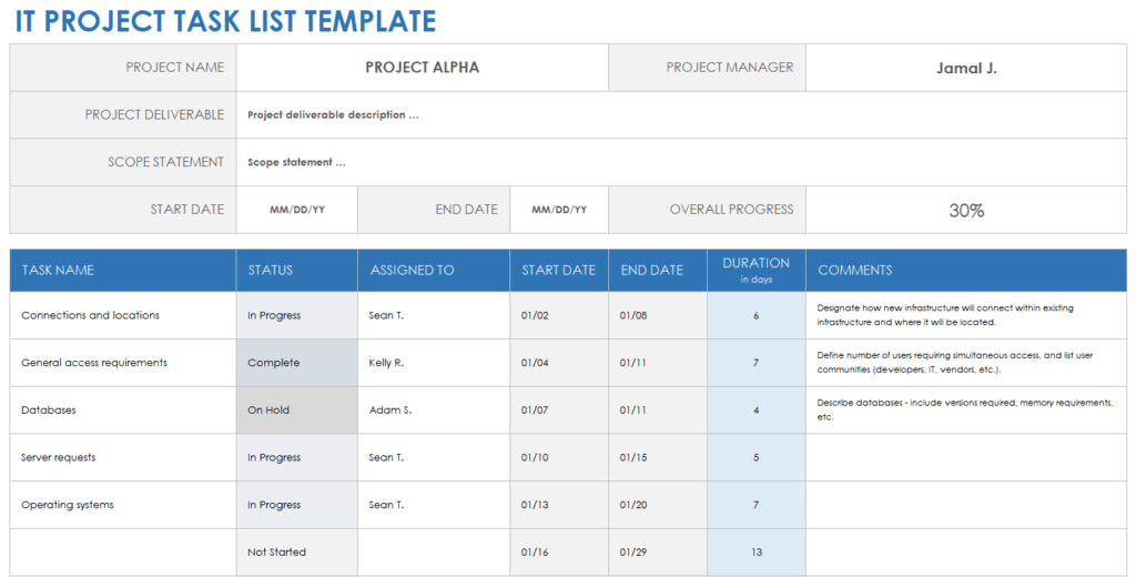 Project Task List Template (Word)