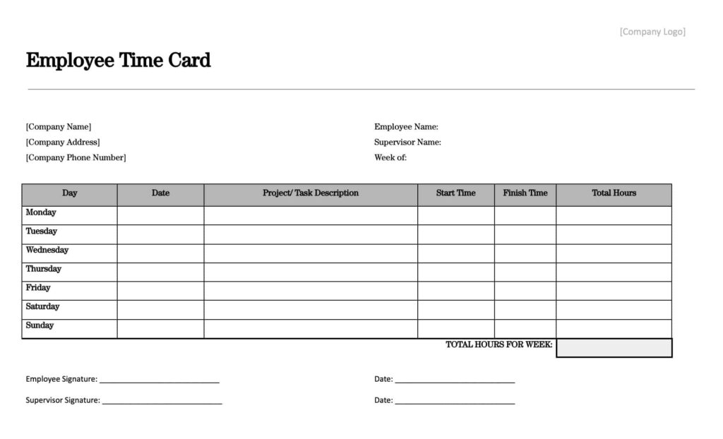 Printable Time Card Template