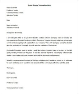 Vendor Termination Letter Template