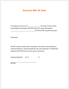 Printable General Bill of Sale Template