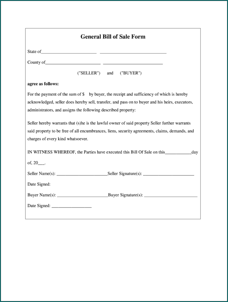 Printable General Bill of Sale Template