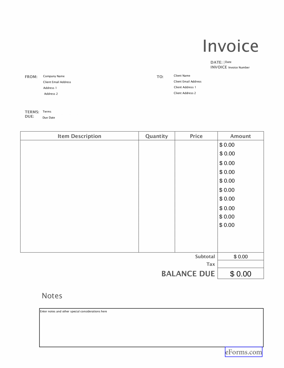 Free Printable Generic Invoice Template