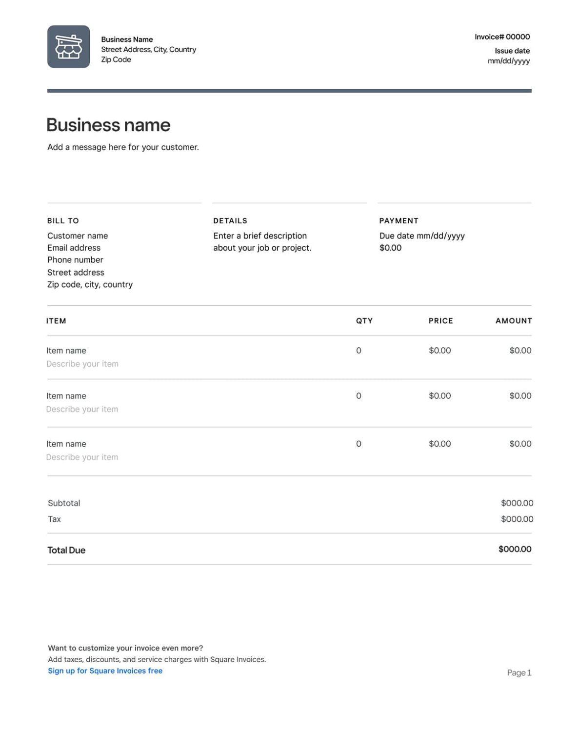 Free Printable Generic Invoice Template