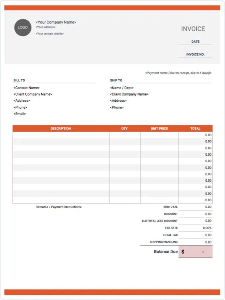 Free Printable Generic Invoice Template