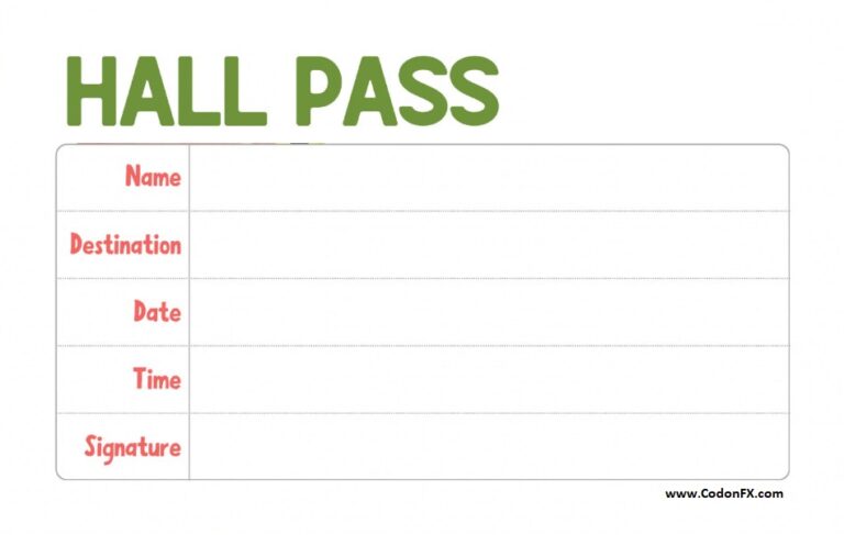 Free Printable Hall Passes Template