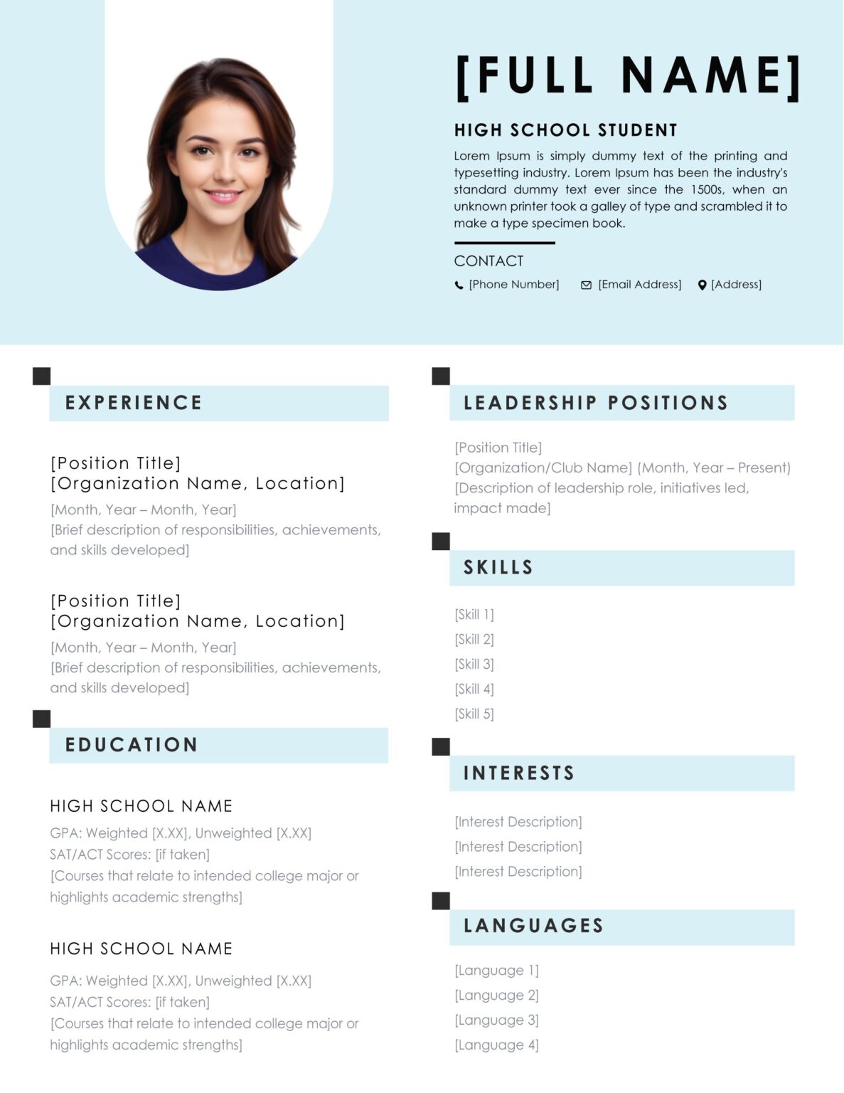 High School Student Resume Template