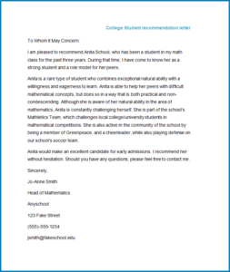 Letter of Recommendation Template for Student