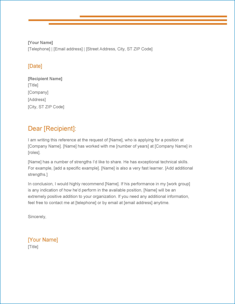 Letter of Recommendation Request Template (Word)