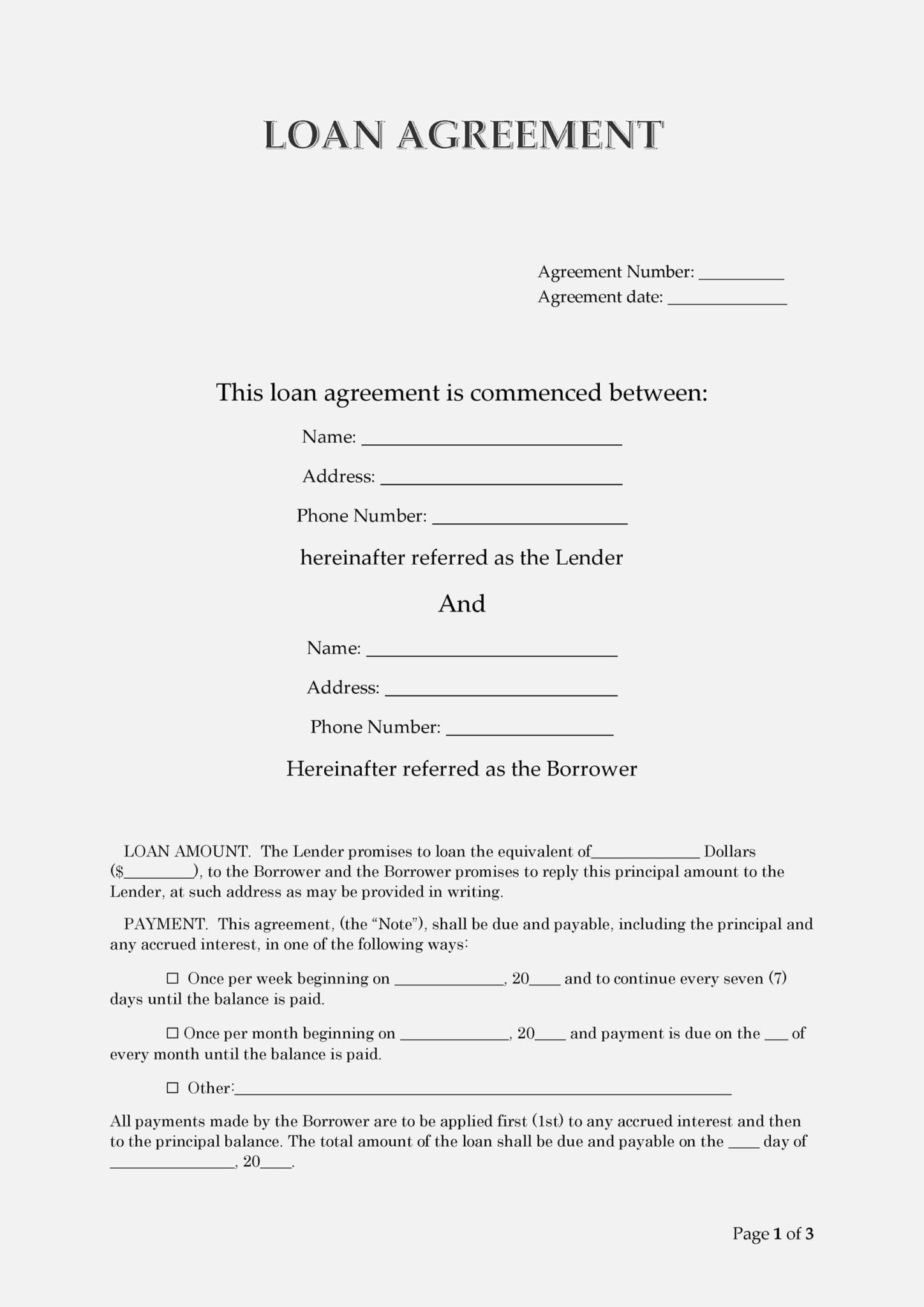 Loan Agreement Template (Word)
