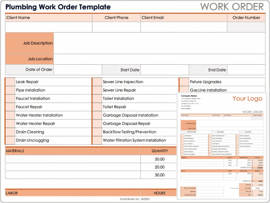 Printable Maintenance Work Order Template