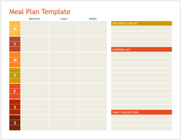 Free Printable Meal Plan Template (Word)