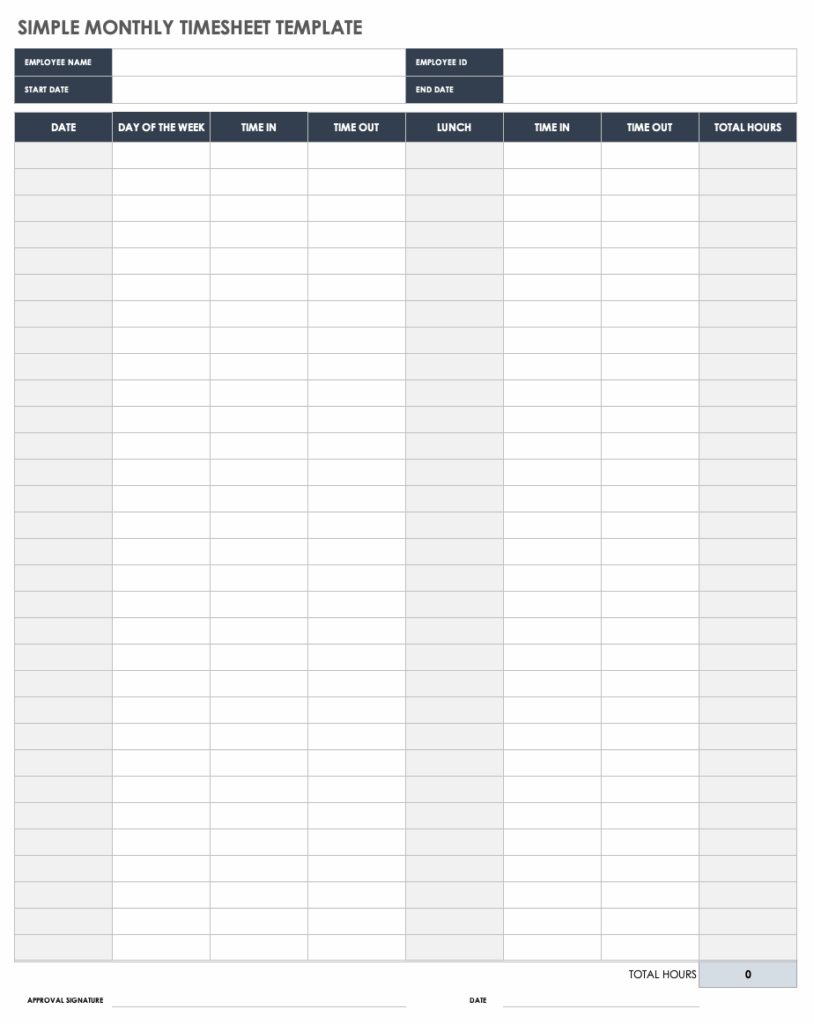 Free Printable Monthly Timesheet Template