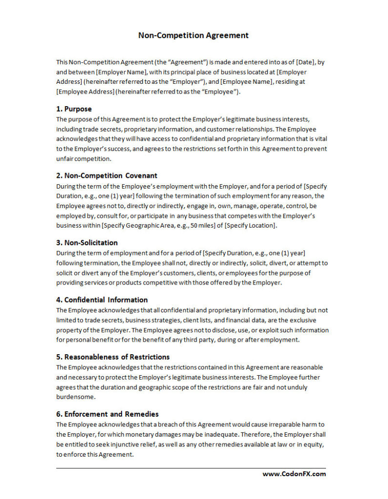 Non-competition Agreement Template (Word)