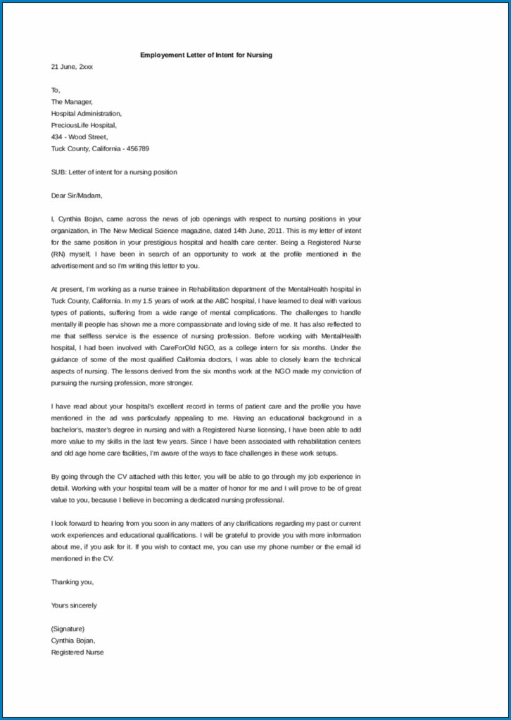 Nursing Letter of Intent Template (Word)