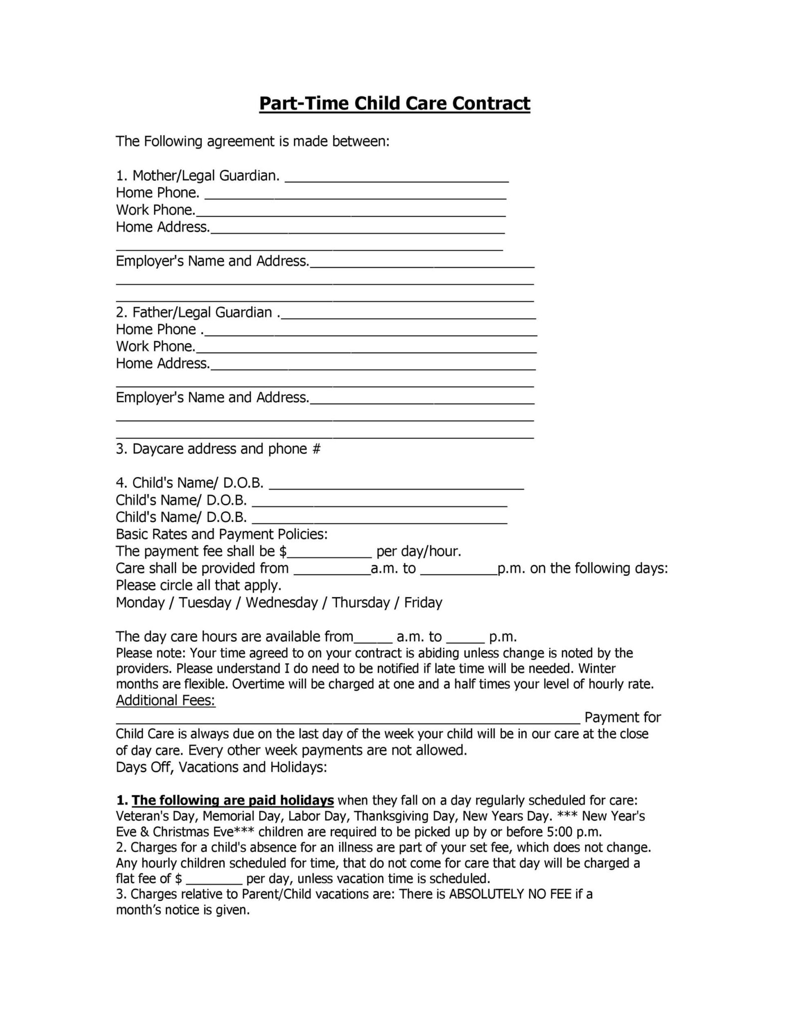 Parent Child Contract Template (Word)