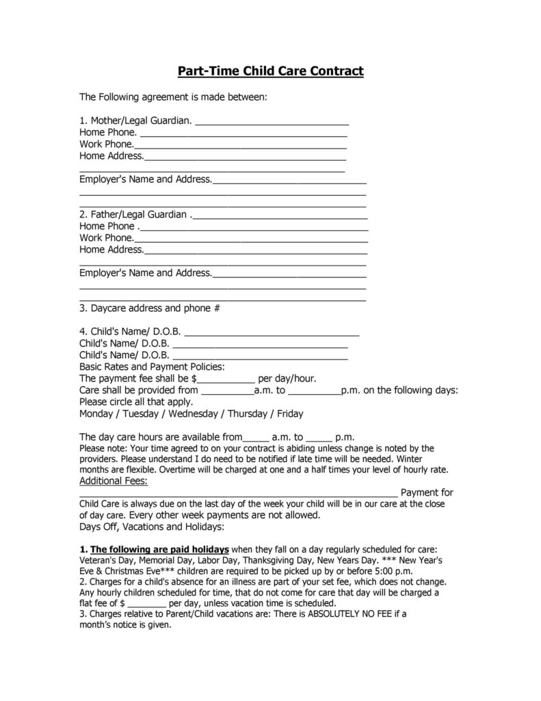 Parent Child Contract Template (Word)
