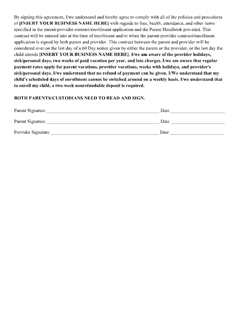 Parent Child Contract Template (Word)