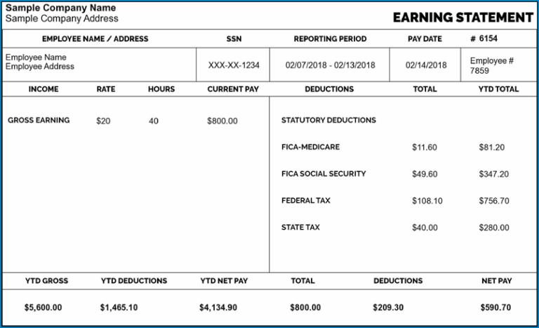 Printable Pay Stub Template