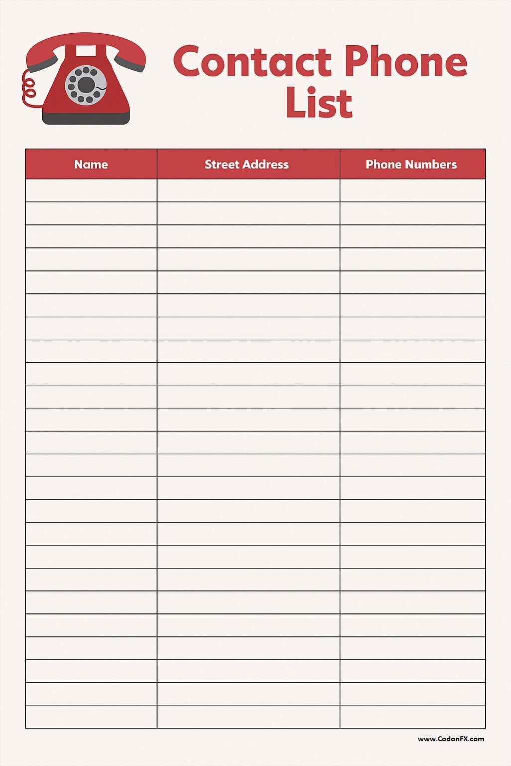 Free Printable Phone Book Template