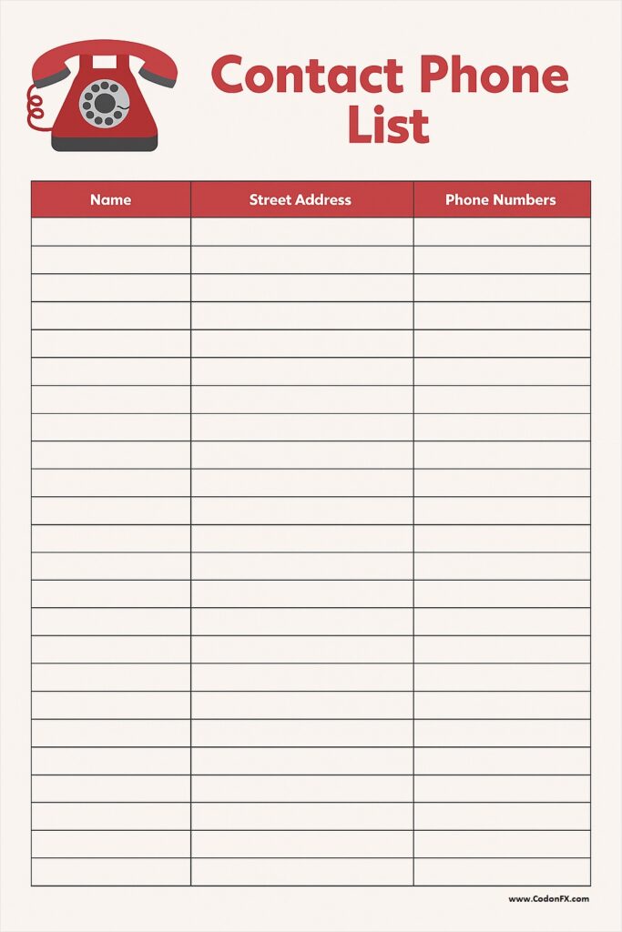 Free Printable Phone Book Template
