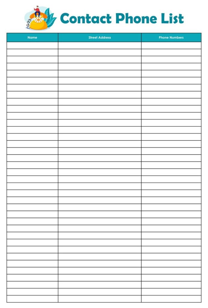 Free Printable Phone List Template