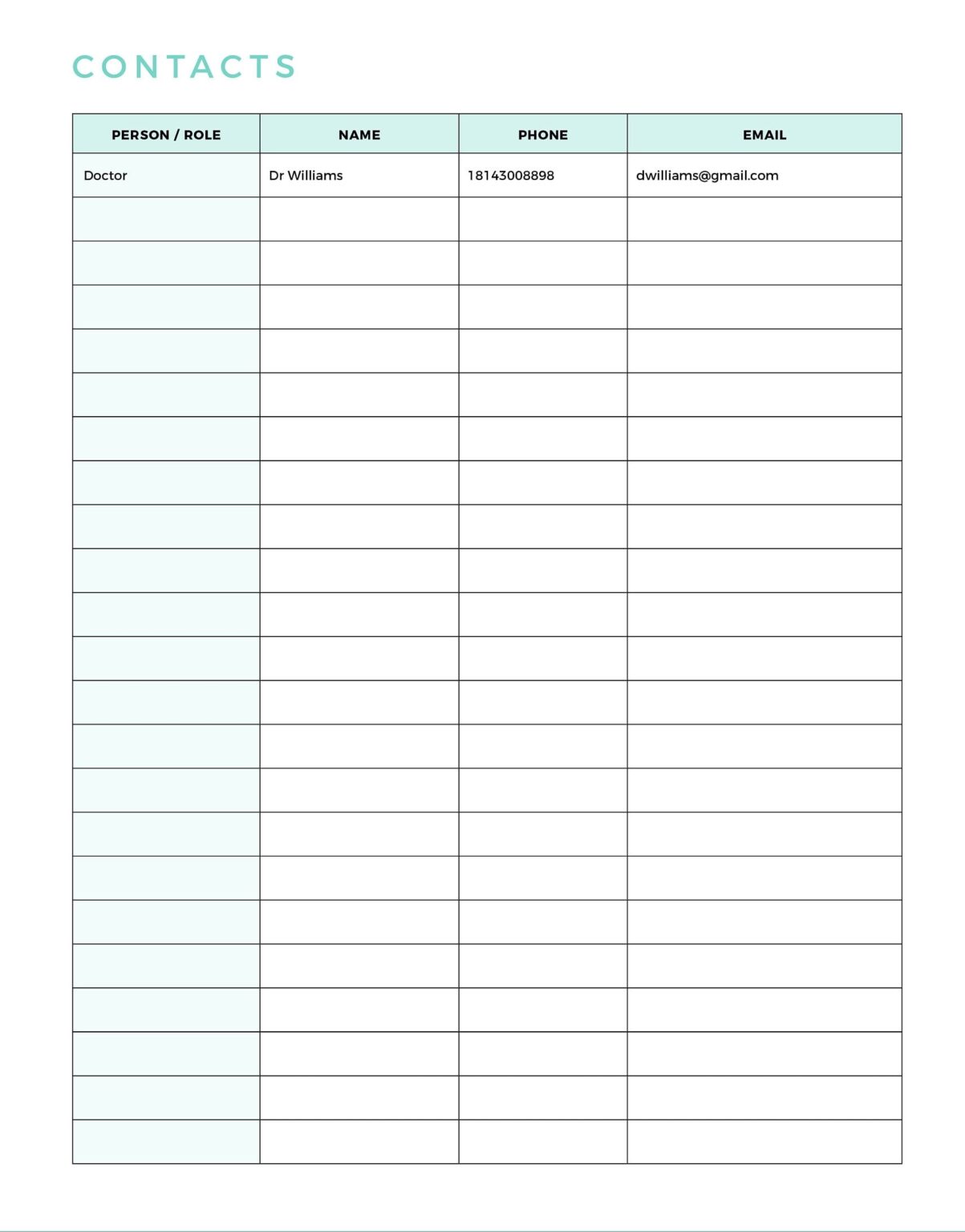 Free Printable Phone List Template