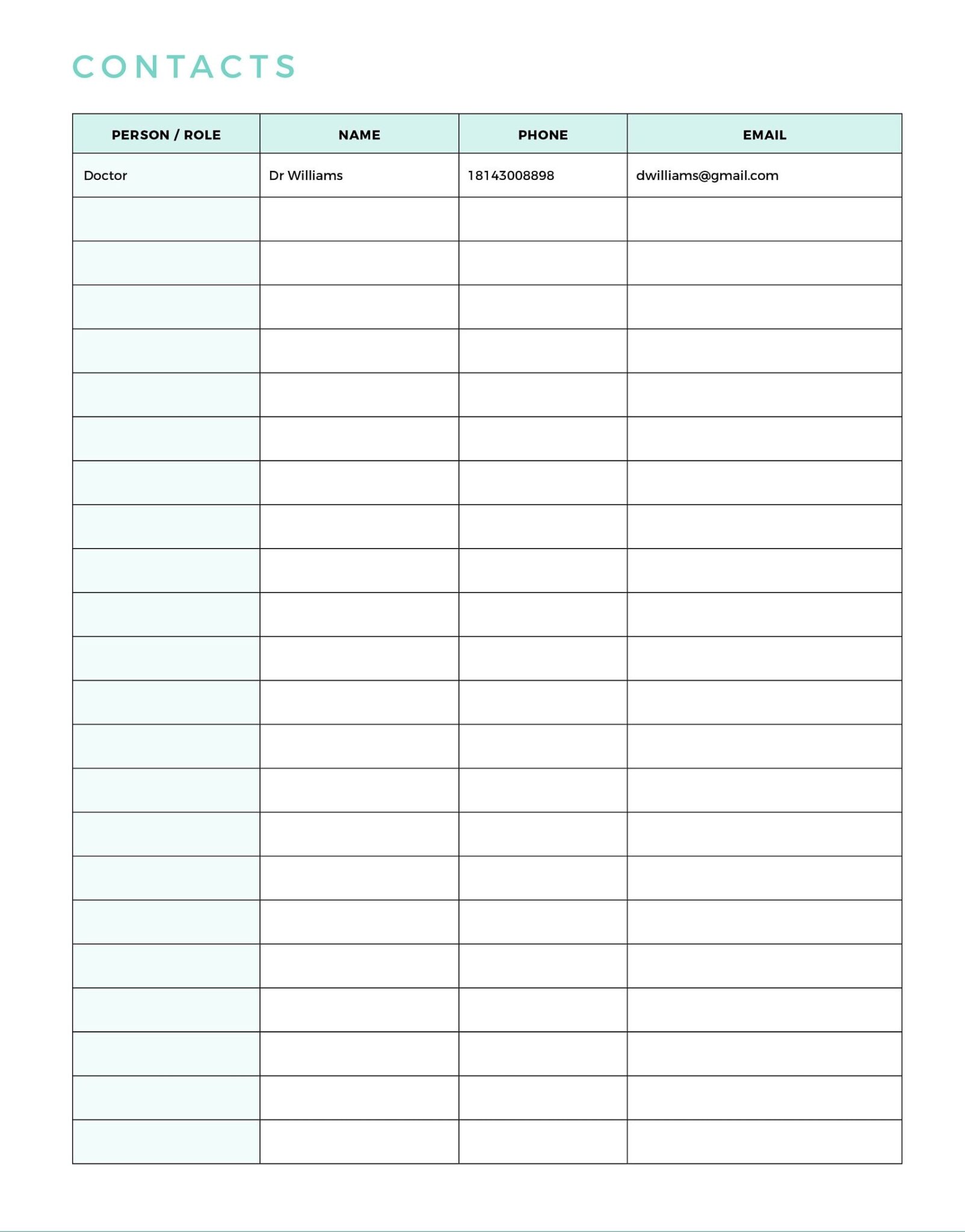 Free Printable Phone List Template