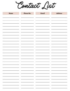 Free Printable Phone List Template