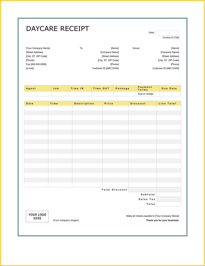Printable Childcare Receipt Template