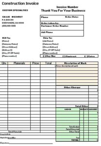 Printable Construction Receipt Template