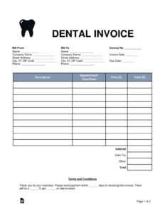 Printable Dental Receipt Template