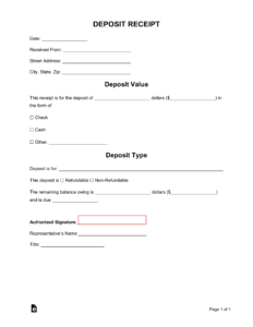 Printable Deposit Receipt Template