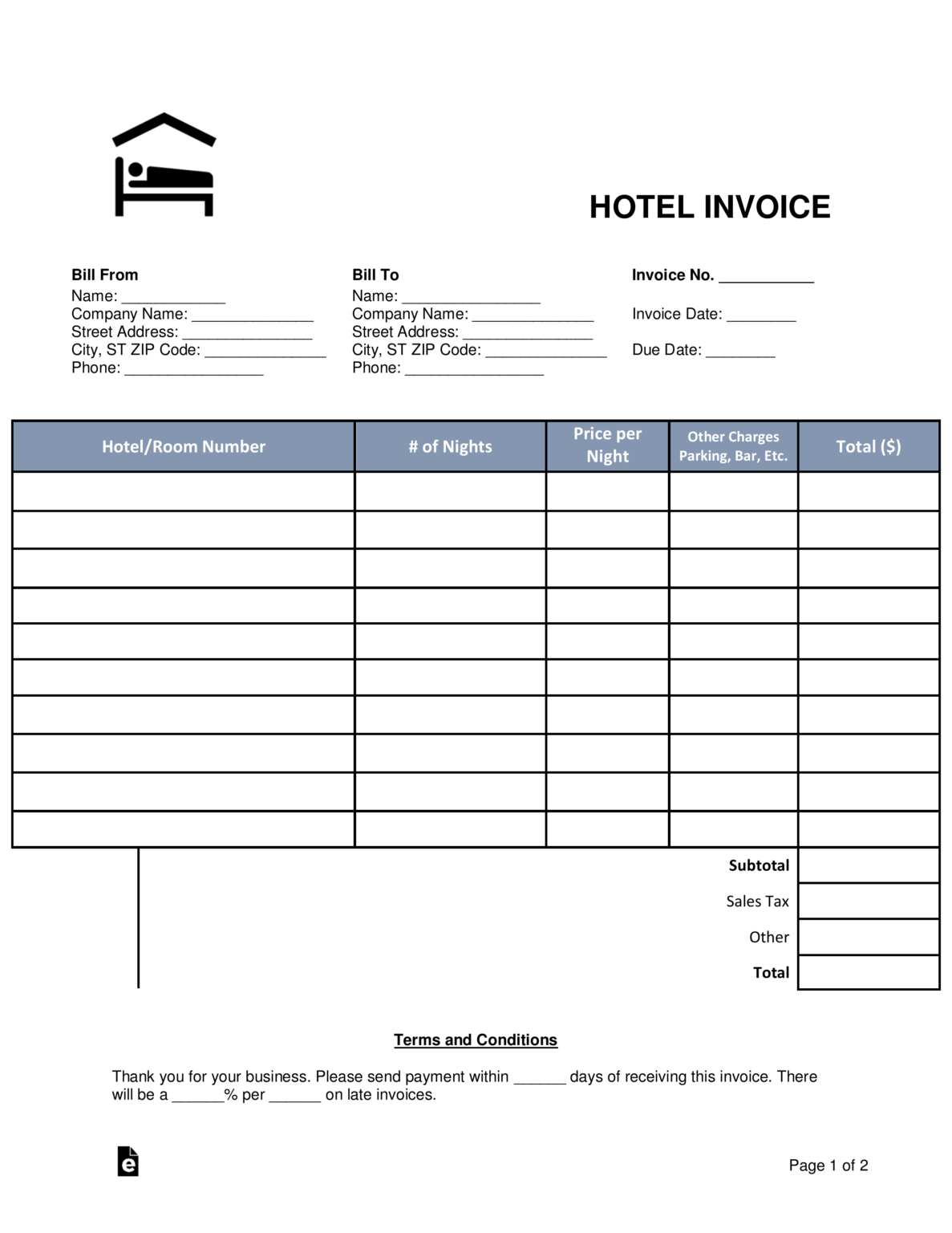 Printable Hotel Receipt Template