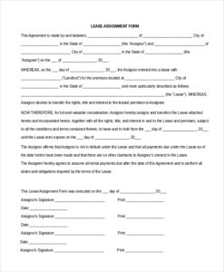 Printable Lease Assignment Form