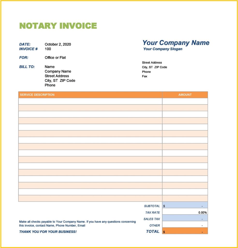 Printable Notary Receipt Template