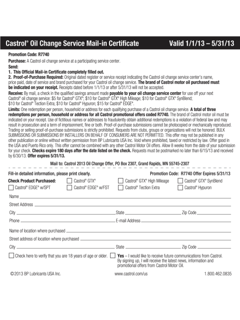 Printable Oil Change Receipt Template