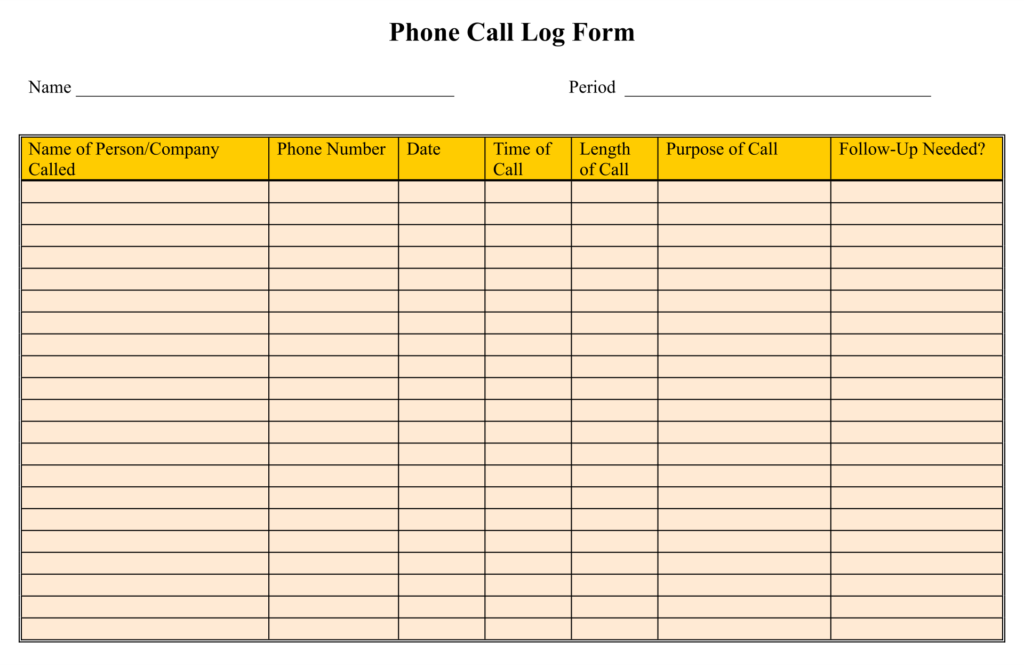Printable Phone Call Log Template