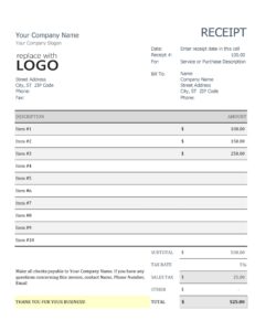 Printable Purchase Receipt Template