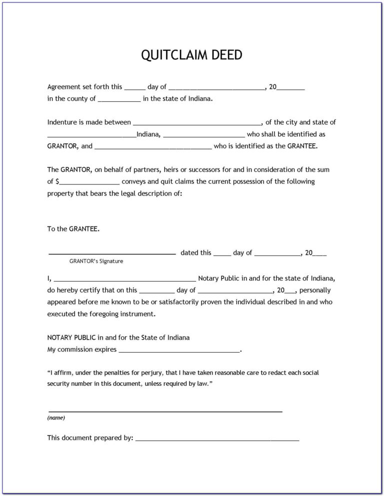 Printable Quit Claim Deed Form