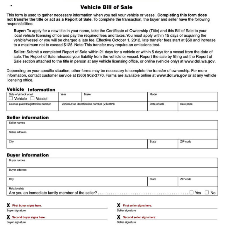 RV Bill of Sale Form Template