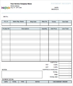 Printable Service Receipt Template