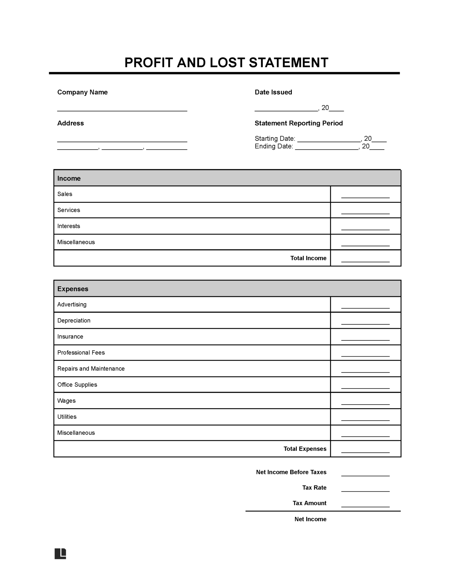 Profit And Loss Report Template (Excel)
