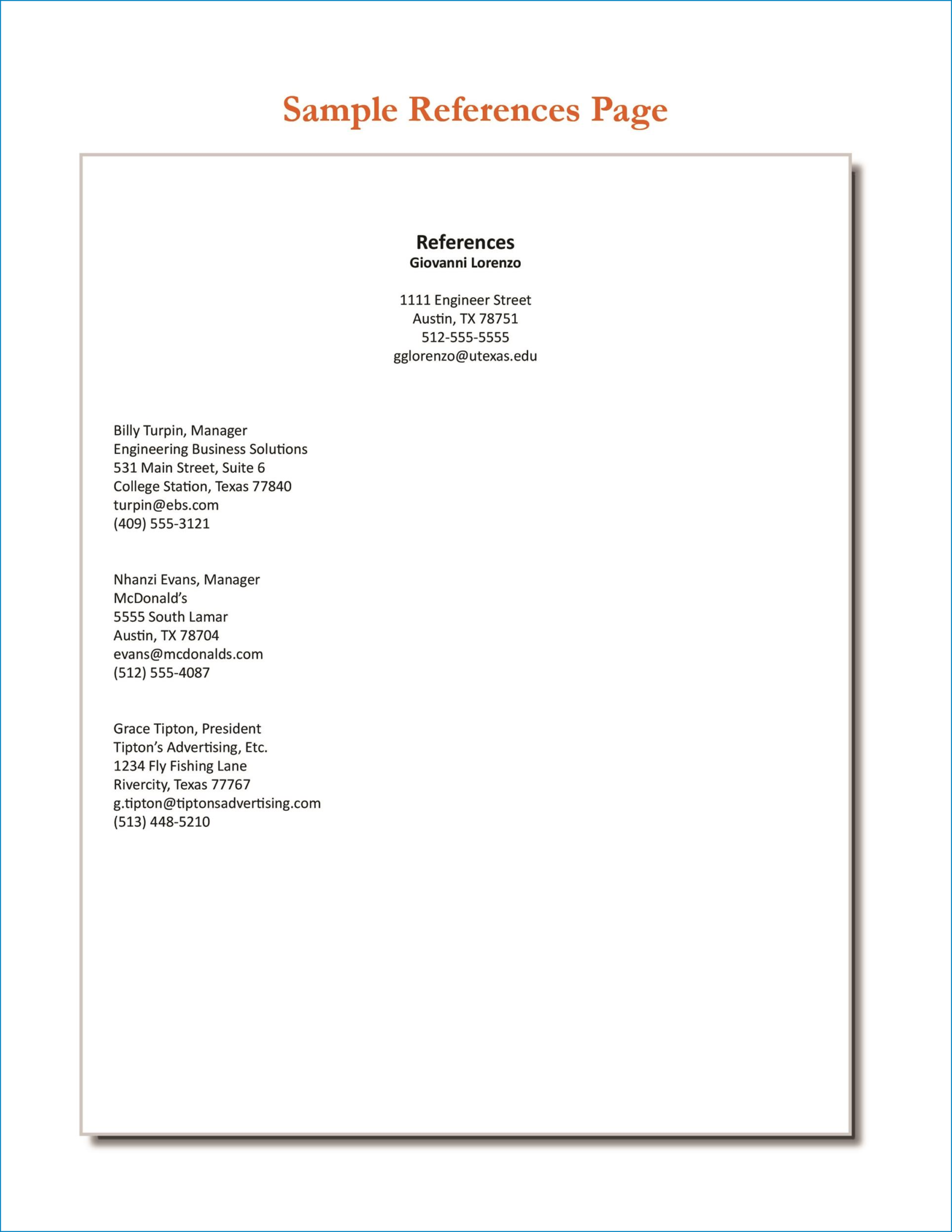 Reference Page For Resume Template (Word)