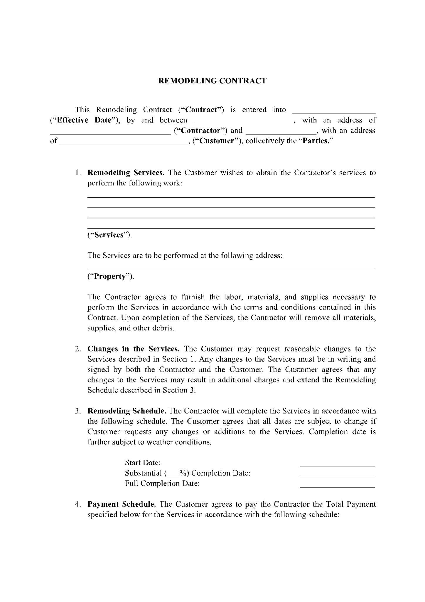 Remodeling Contract Template