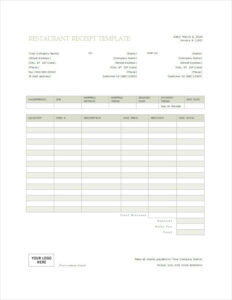 Free Printable Restaurant Receipt Template