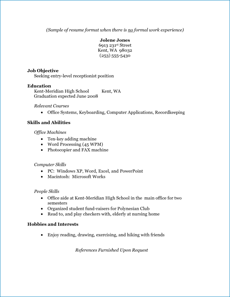 Resume Template With No Work Experience (Word)