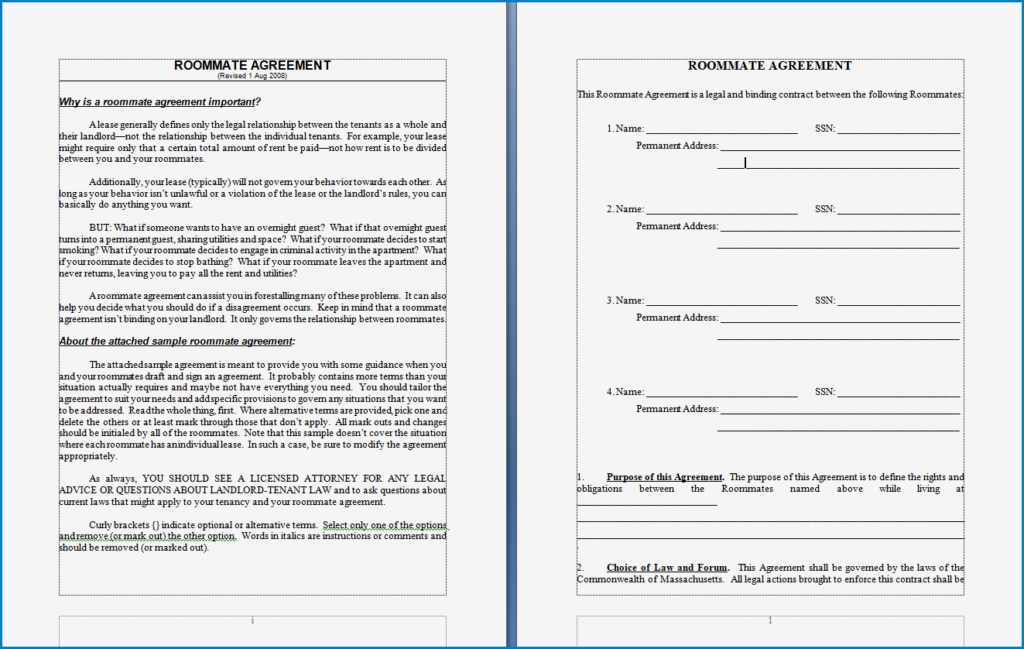 Roommate Agreement Template (Word)