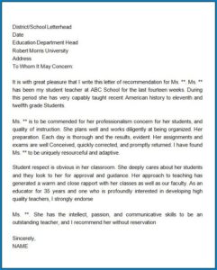 Academic Letter of Recommendation Template