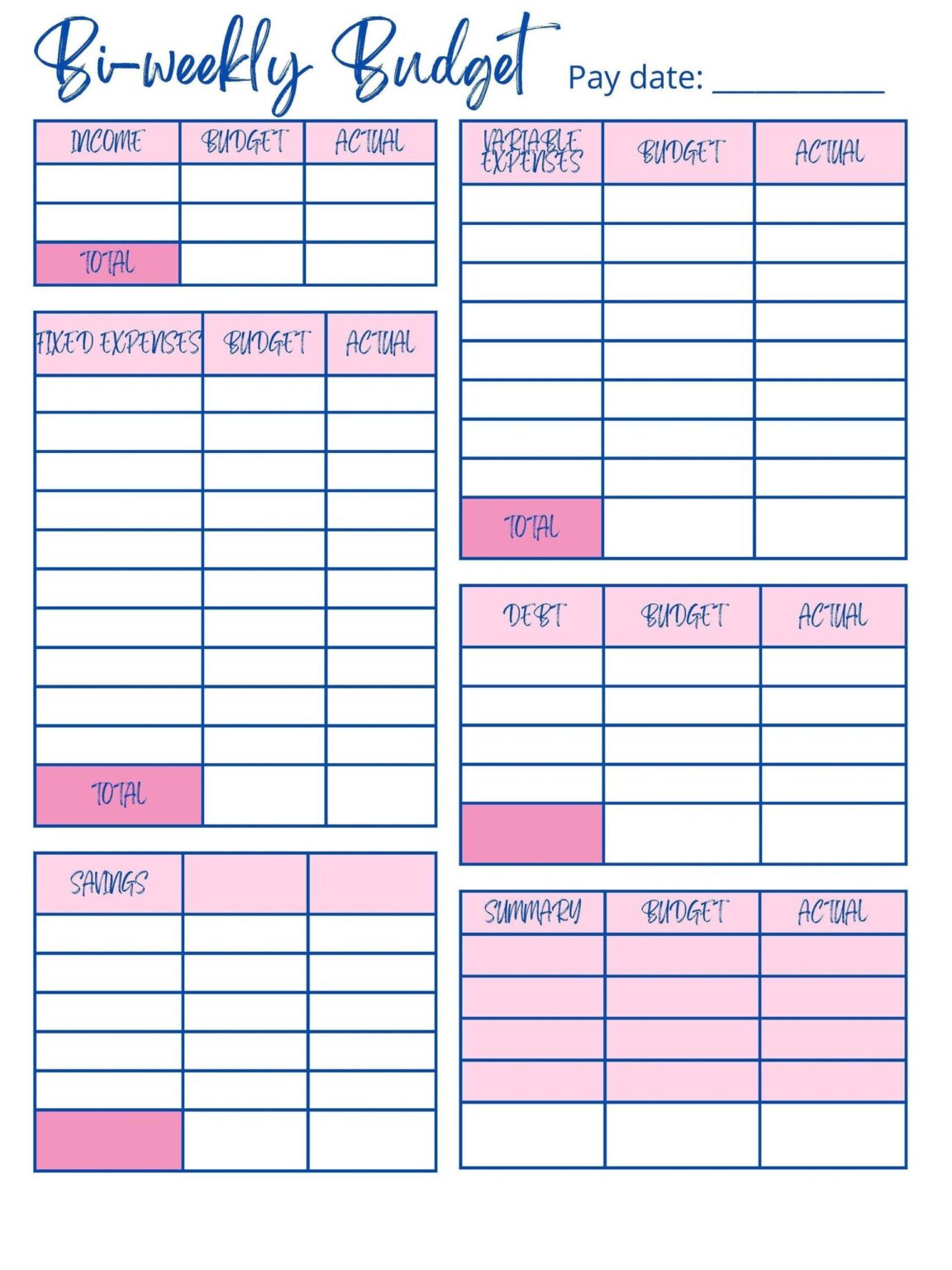 Bi-weekly Budget Template (Excel)