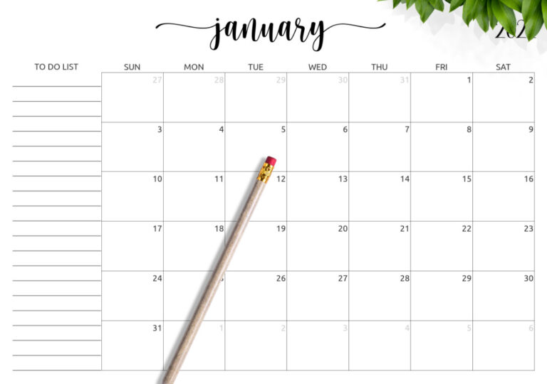 Printable Calendar With To-Do List Template